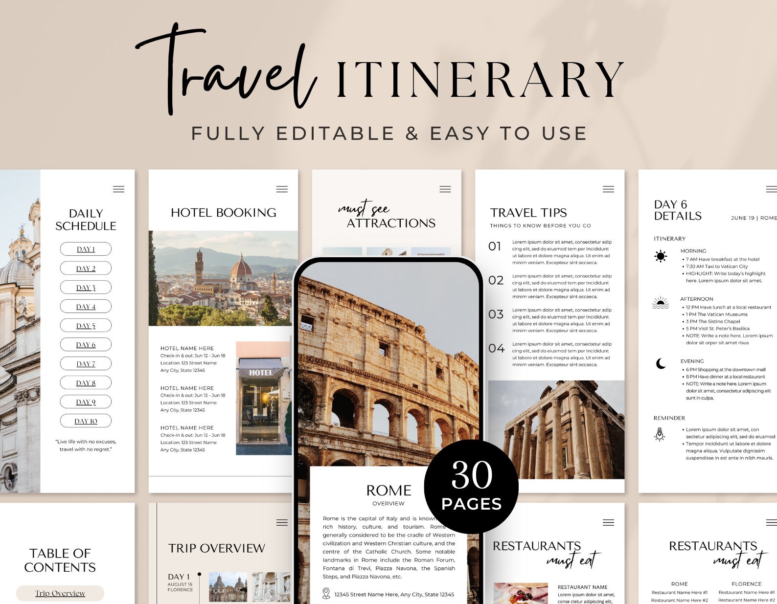 Travel Itinerary Template | Printable Travel Guide | Travel Agent ...