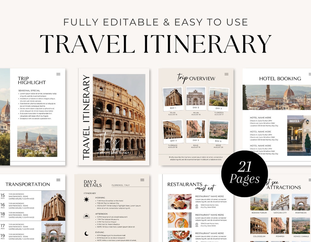 Travel Itinerary Template | Printable Travel Guide | Travel Agent ...