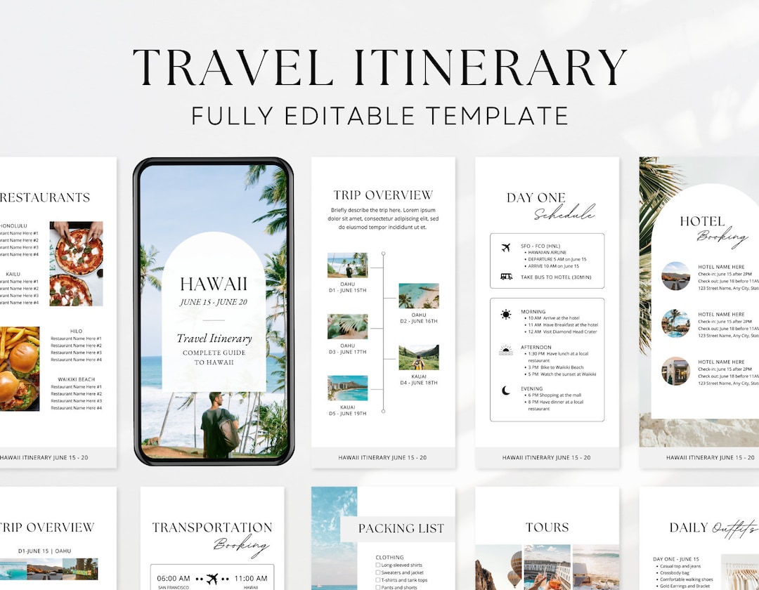 Travel Itinerary Template | Printable Travel Guide | Travel Agent ...