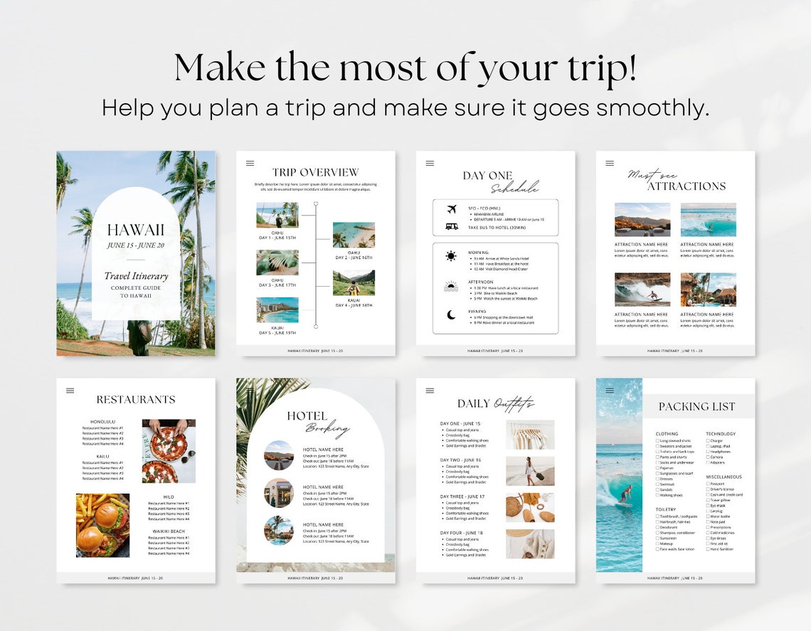 Travel Itinerary Template | Printable Travel Guide | Travel Agent ...