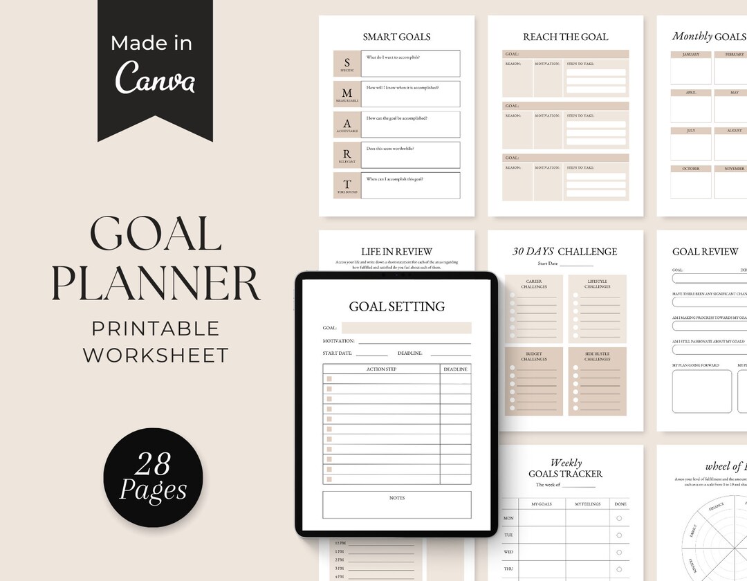 Goal Setting Planner Template | 2024 SMART Goal Tracker | Goal Planning ...