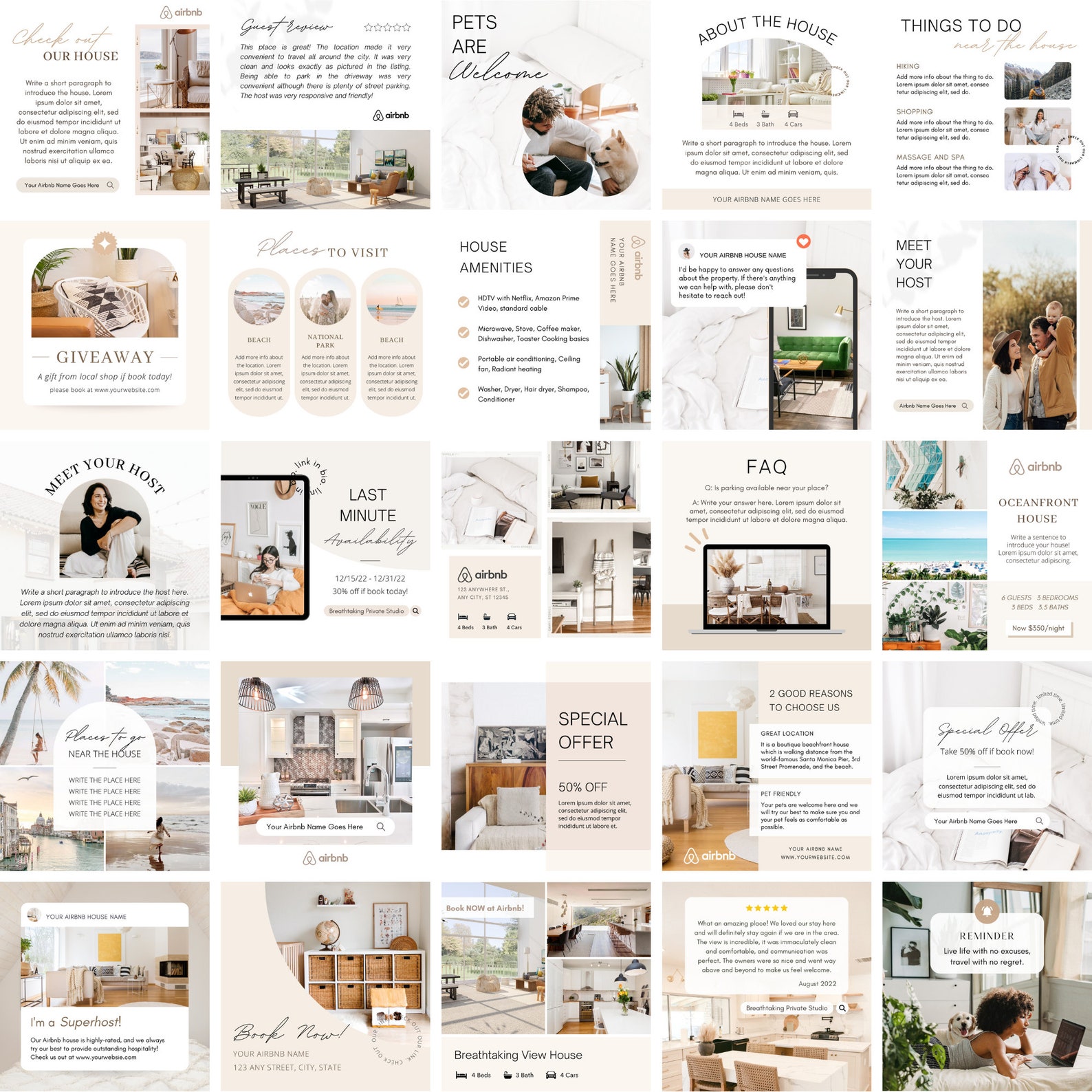 Airbnb Instagram Post Template Editable VRBO Social Media - Etsy