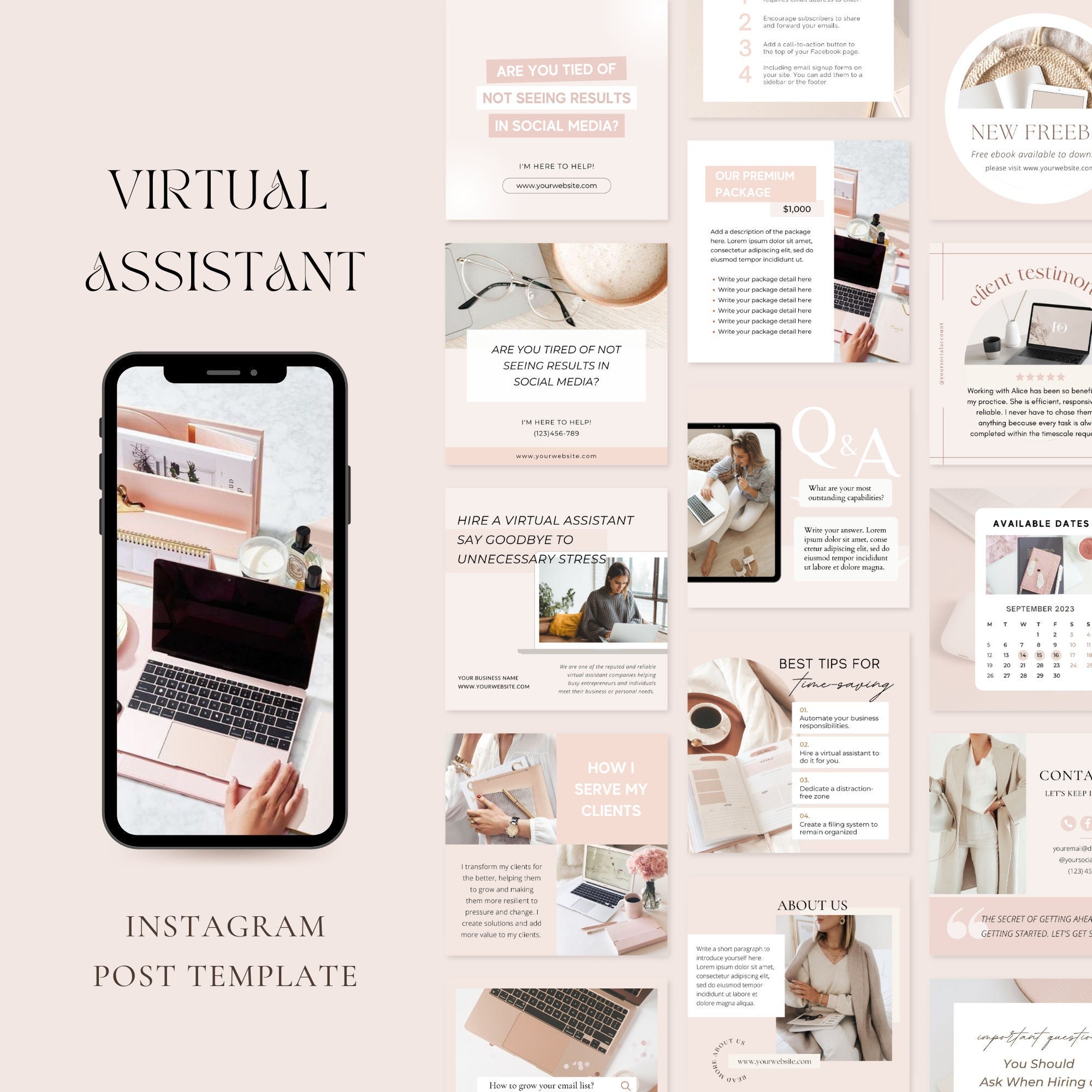 Virtual Assistant Instagram Templates VA Instagram Posts - Etsy