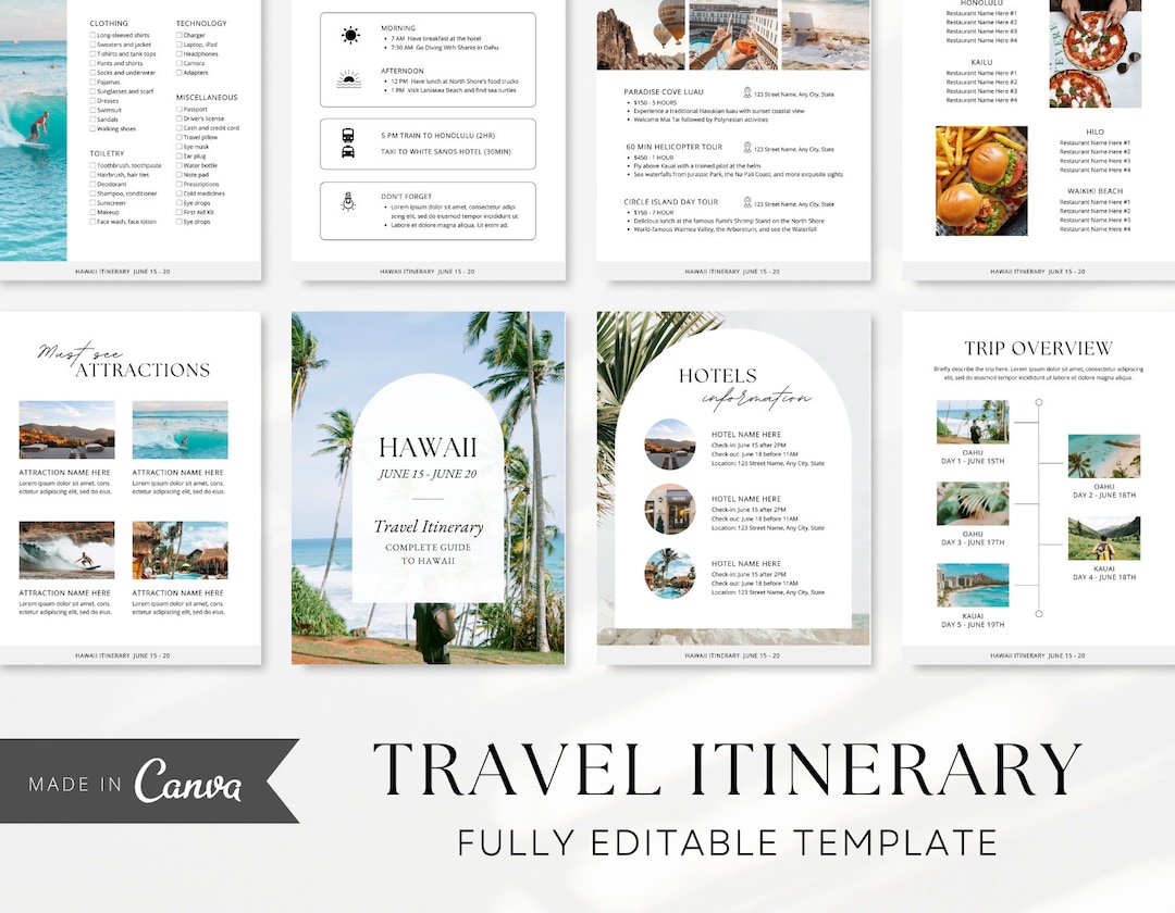 Editable Travel Itinerary Template | Trip Itinerary | Printable Travel ...