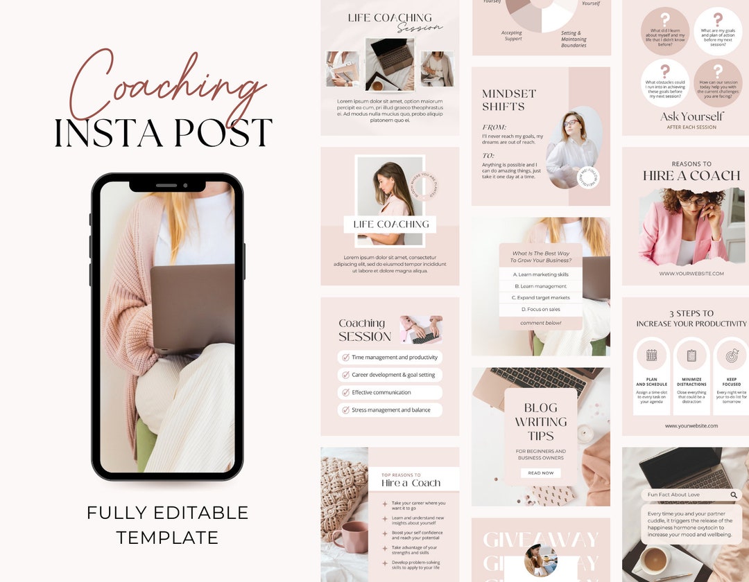 Coaching Instagram Post Template Pink Coach Social Media life Coach ...
