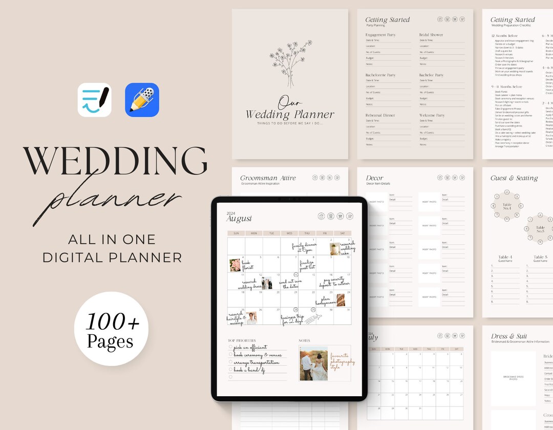 Wedding Planner Bundle Digital Wedding Planning Book Wedding Checklist ...