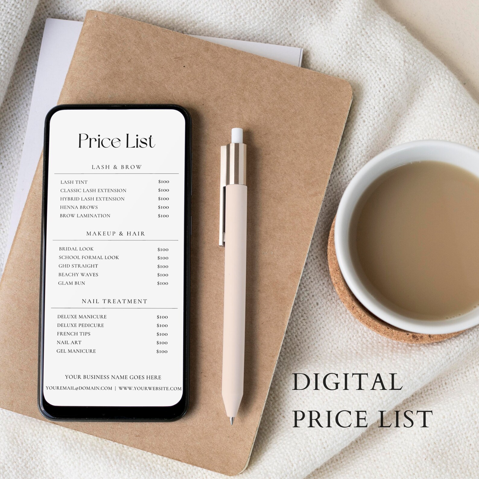 Price List Template| Printable Digital Price Sheet| Minimalist Price ...