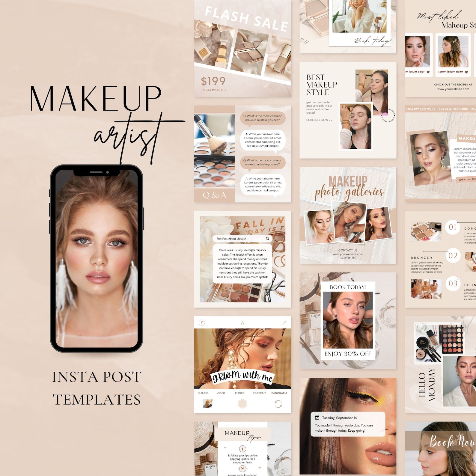 Makeup Artist Instagram Post Templates Beauty Skincare - Etsy