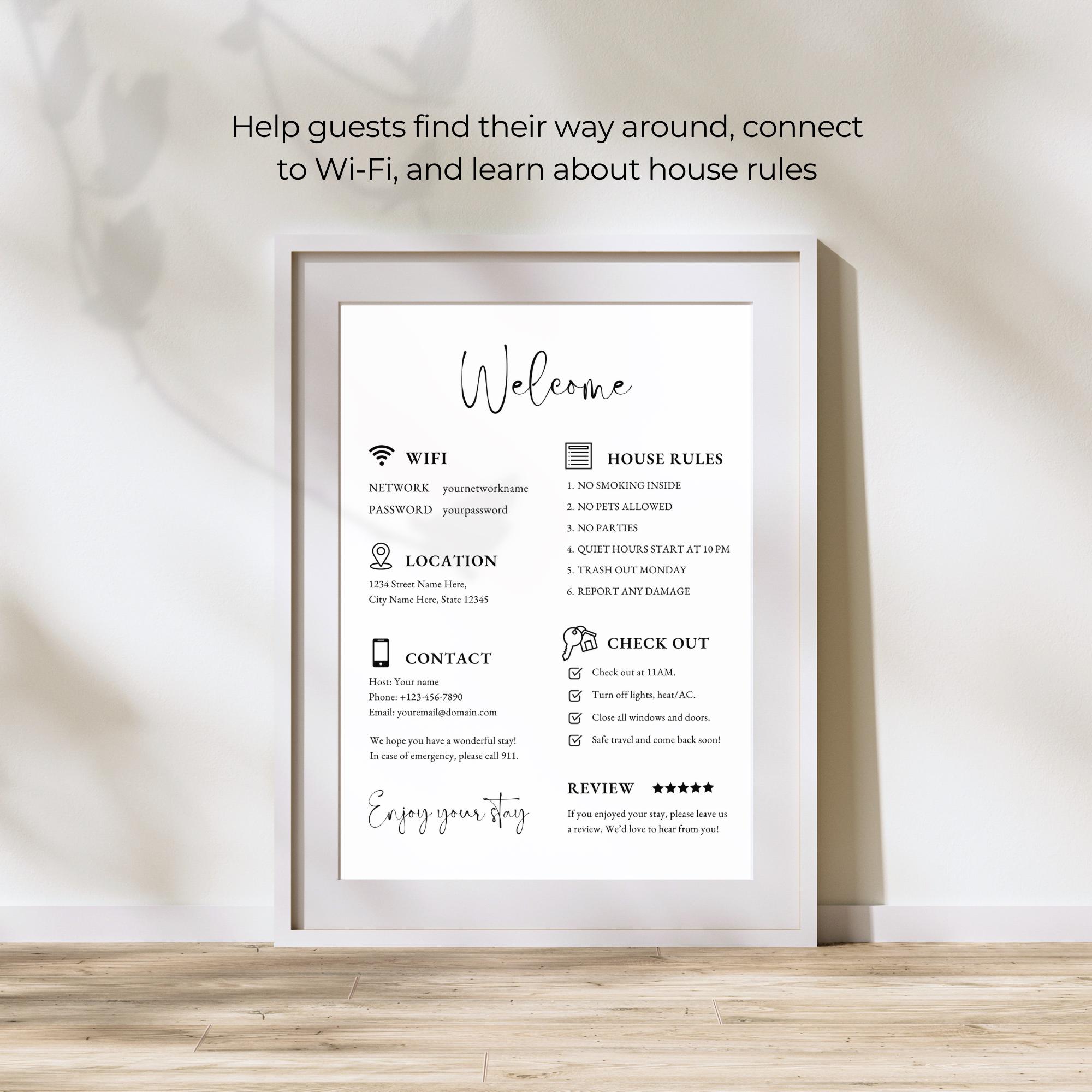 1 Page Airbnb Welcome Sign Template| Short Term Rental Welcome Guide ...