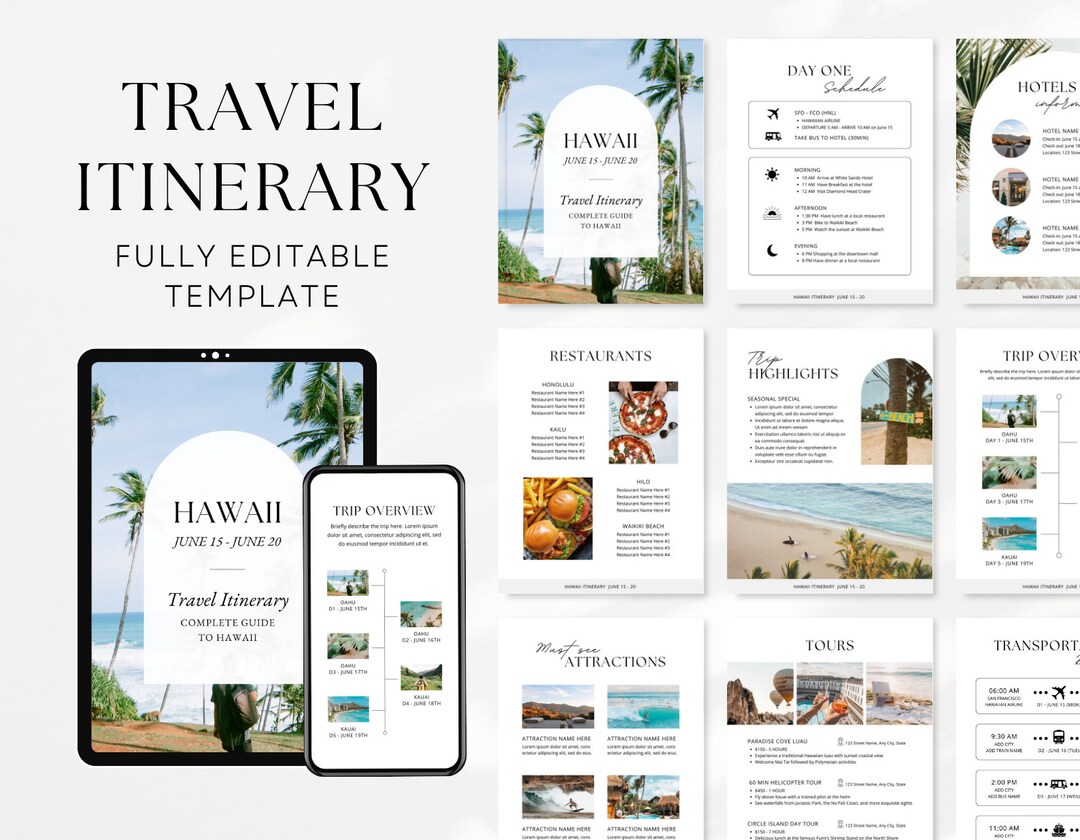 Travel Itinerary Template Printable Travel Guide Travel Agent Planner ...