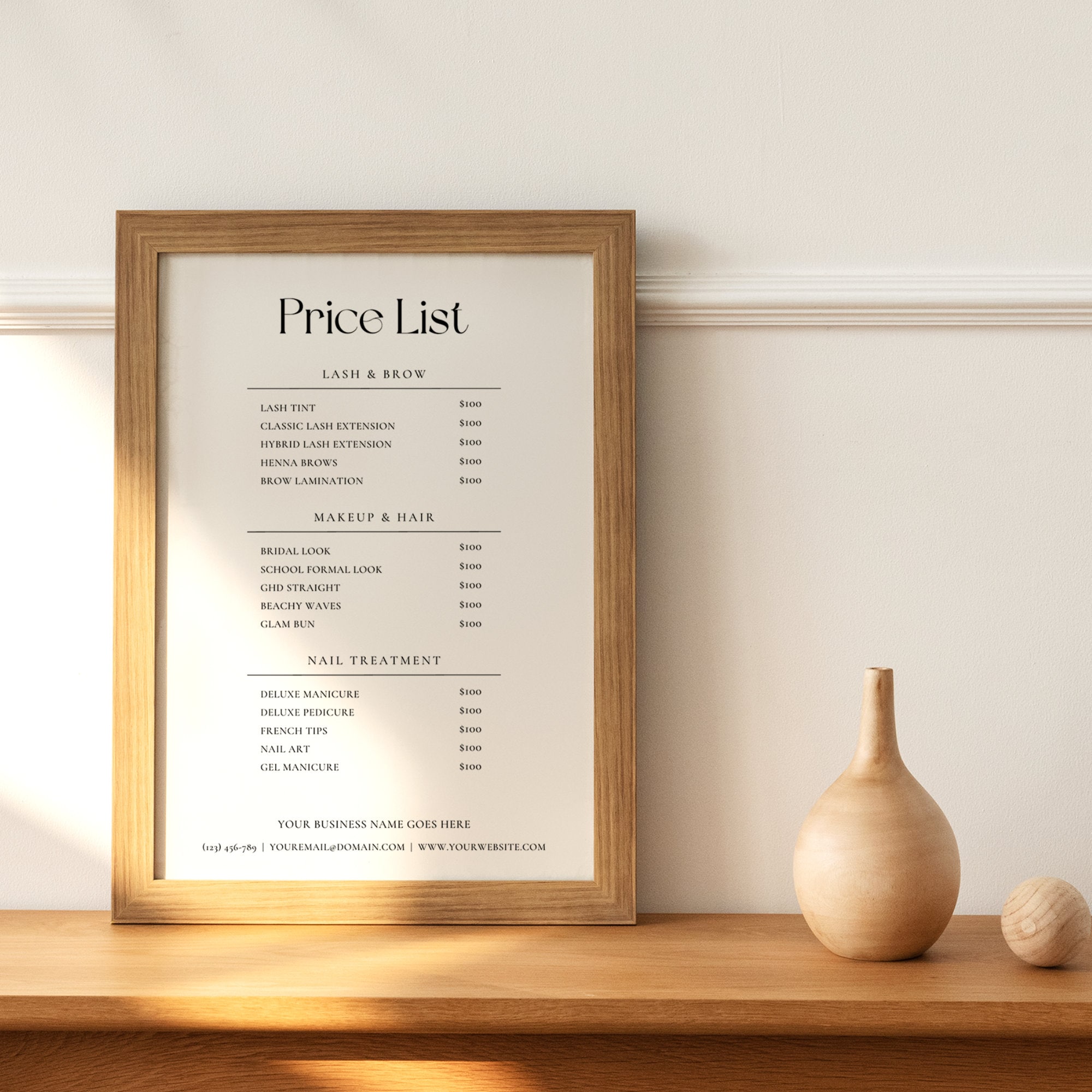 Price List Template| Printable Digital Price Sheet| Minimalist Price ...