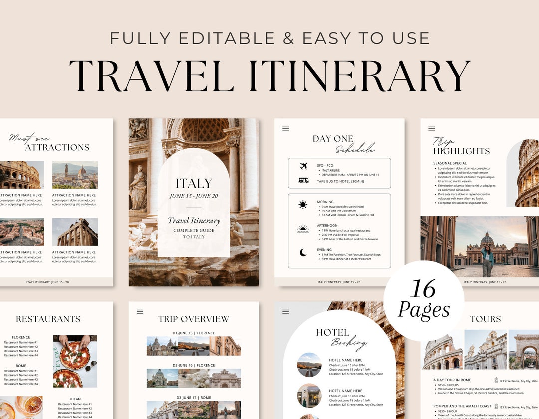 Editable Travel Itinerary Template | Trip Itinerary | Printable Travel ...