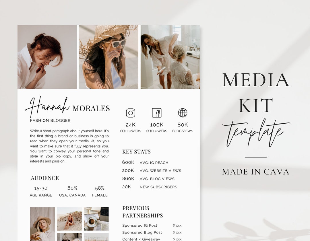1 Page Media Kit Template| Instagram Media Kit| Influencer Rate Sheet ...