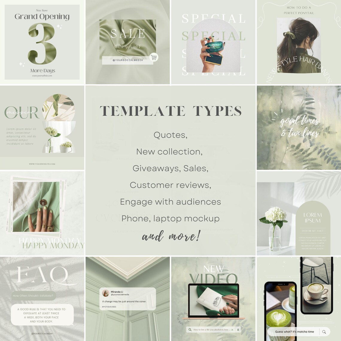 Green Instagram Templates Minimalist Instagram Post Template - Etsy