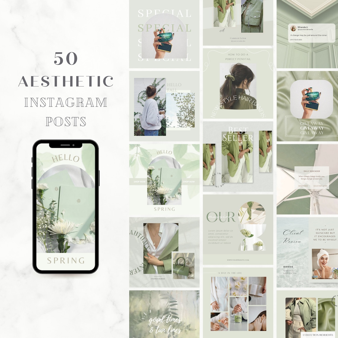Green Instagram Templates Minimalist Instagram Post Template - Etsy