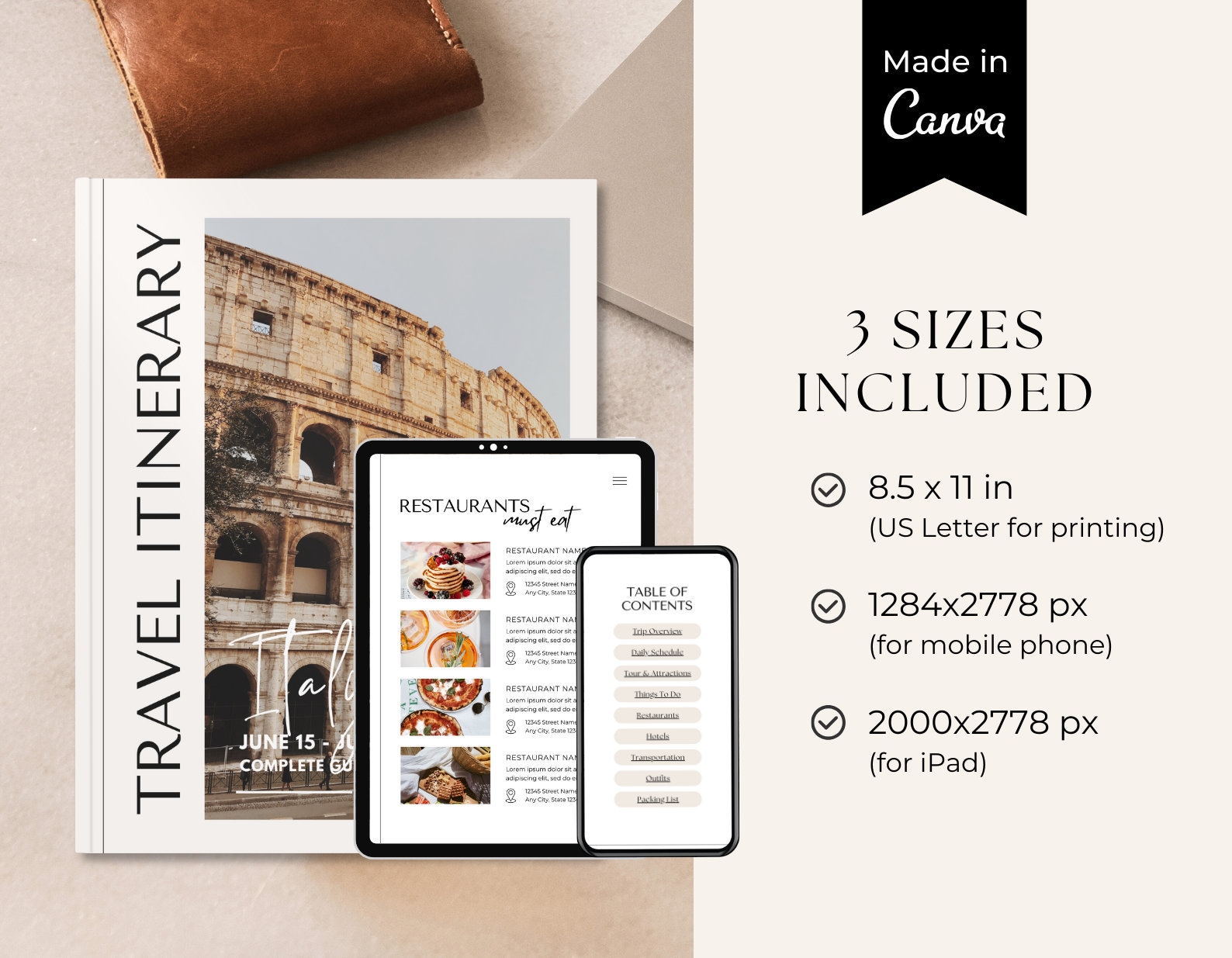 Travel Itinerary Template | Printable Travel Guide | Travel Agent ...