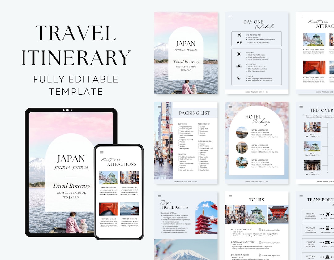 Travel Itinerary Template | Printable Travel Guide | Travel Agent ...