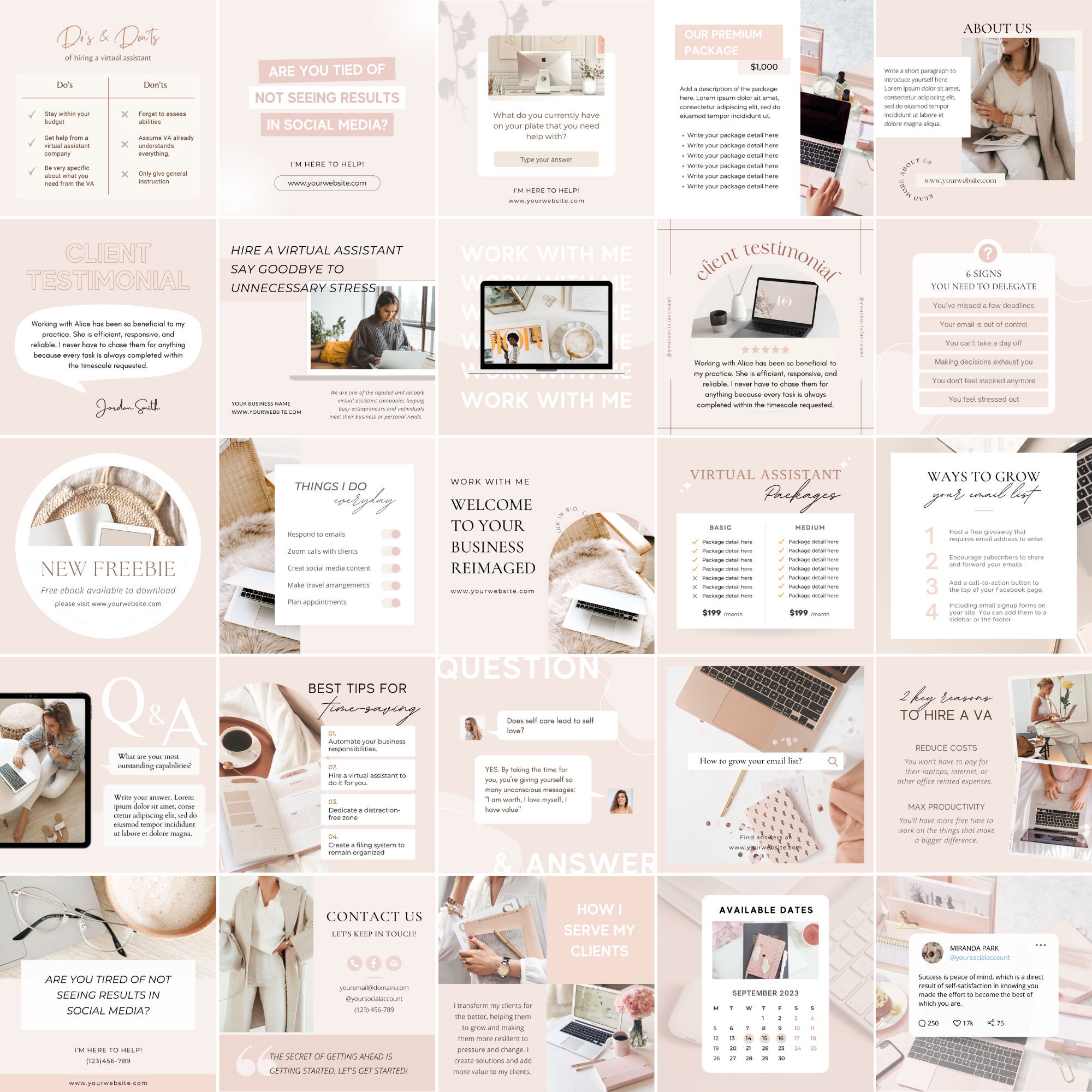Virtual Assistant Instagram Templates VA Instagram Posts - Etsy