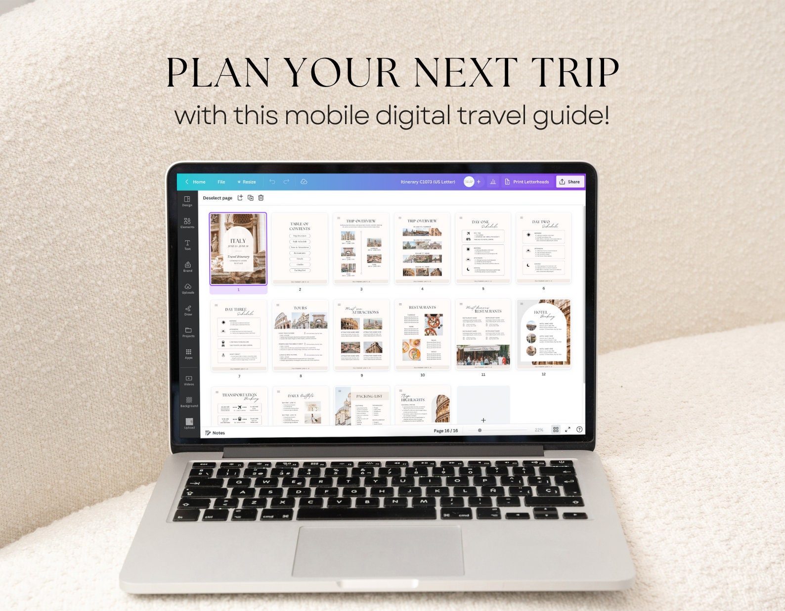 Travel Itinerary Template | Printable Travel Guide | Travel Agent ...