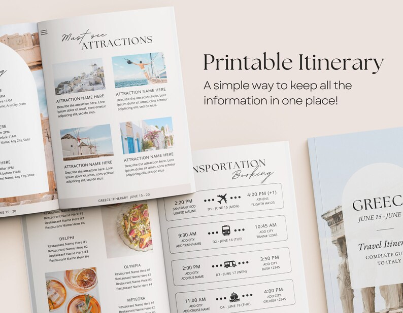 Editable Travel Itinerary Template | Trip Itinerary | Printable Travel ...