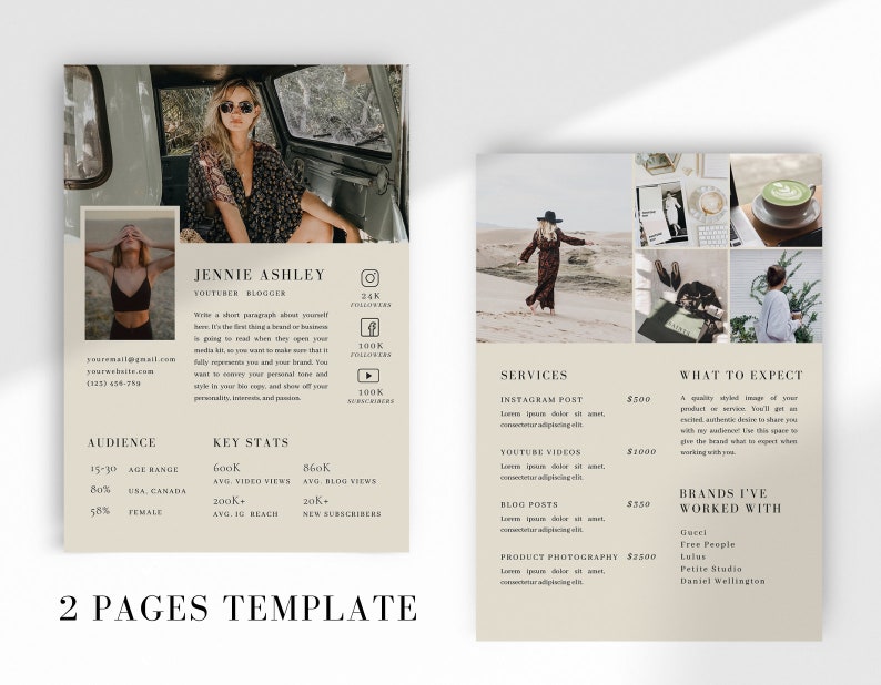 Media Kit Template Influencer Rate Card Template blogger - Etsy