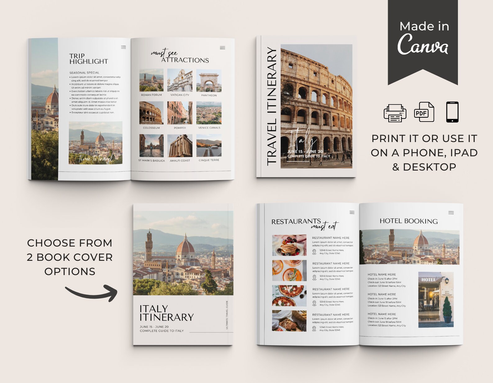 Travel Itinerary Template | Printable Travel Guide | Travel Agent ...