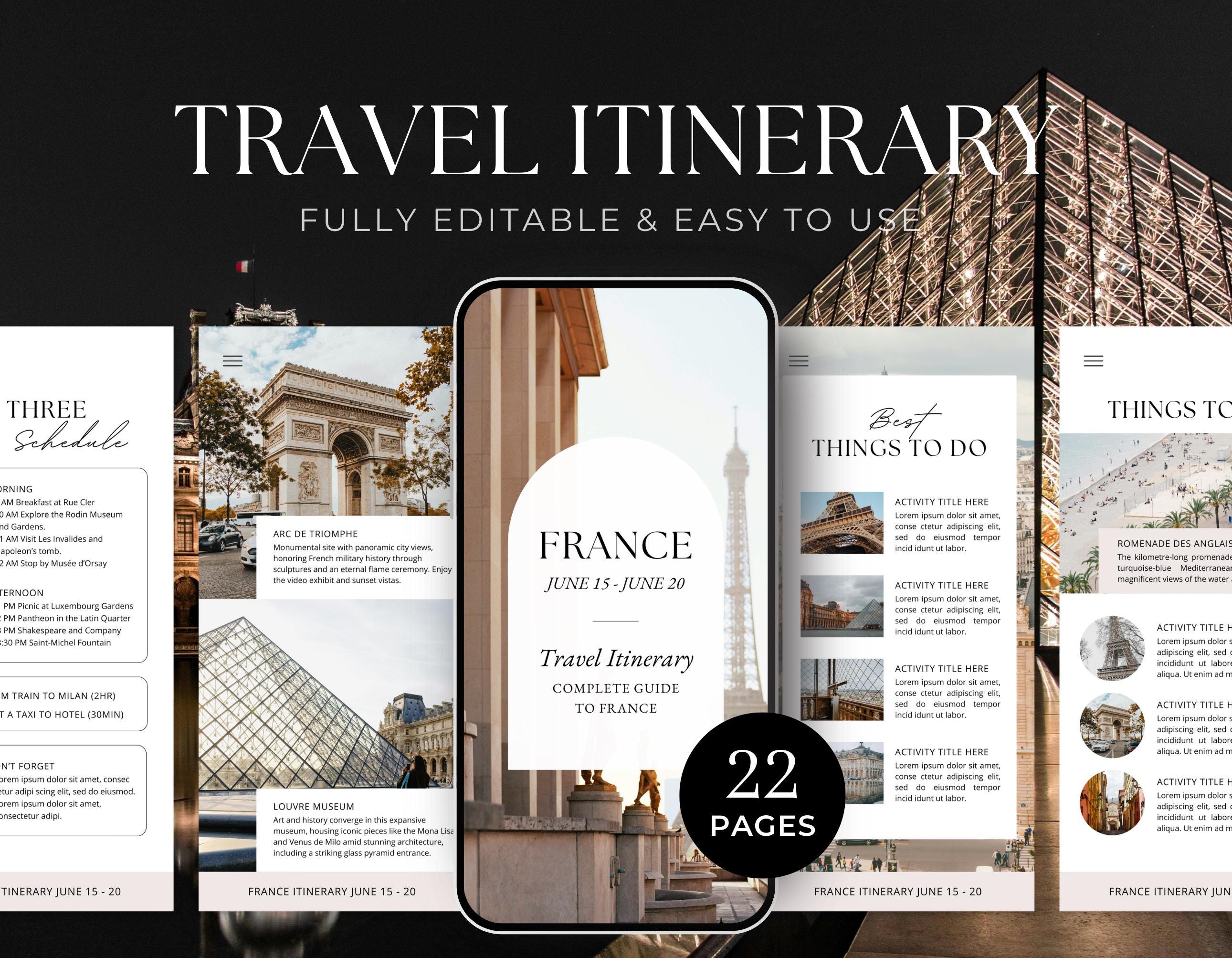 Editable Travel Itinerary Template | Trip Itinerary | Printable Travel ...