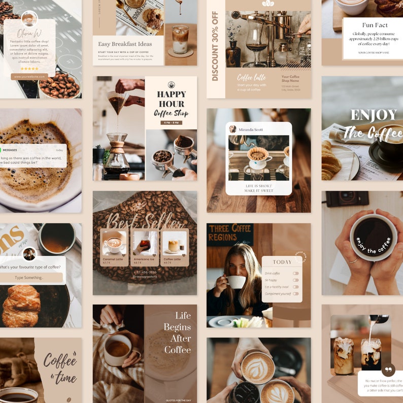 Coffee Instagram Posts Café Business Social Media Template - Etsy