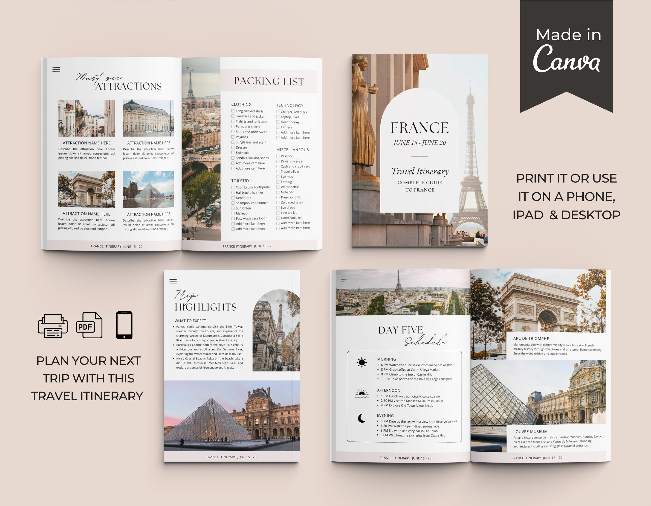 Editable Travel Itinerary Template | Trip Itinerary | Printable Travel ...