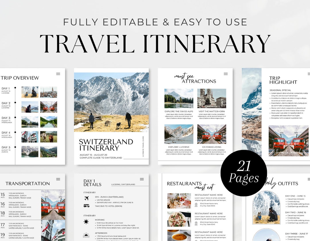 Editable Travel Itinerary Template | Trip Itinerary | Printable Travel ...