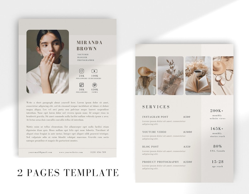 Media Kit Template Influencer Rate Card Template blogger - Etsy UK