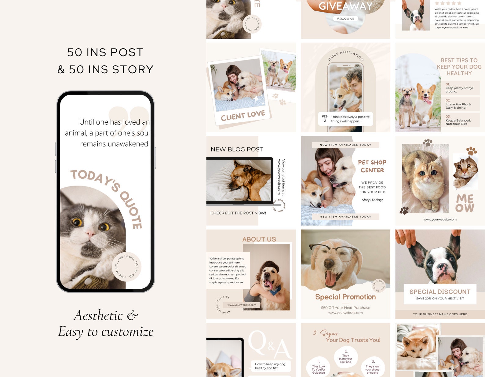 Pets Instagram Post Template | Pet Instagram Story Template | Social ...