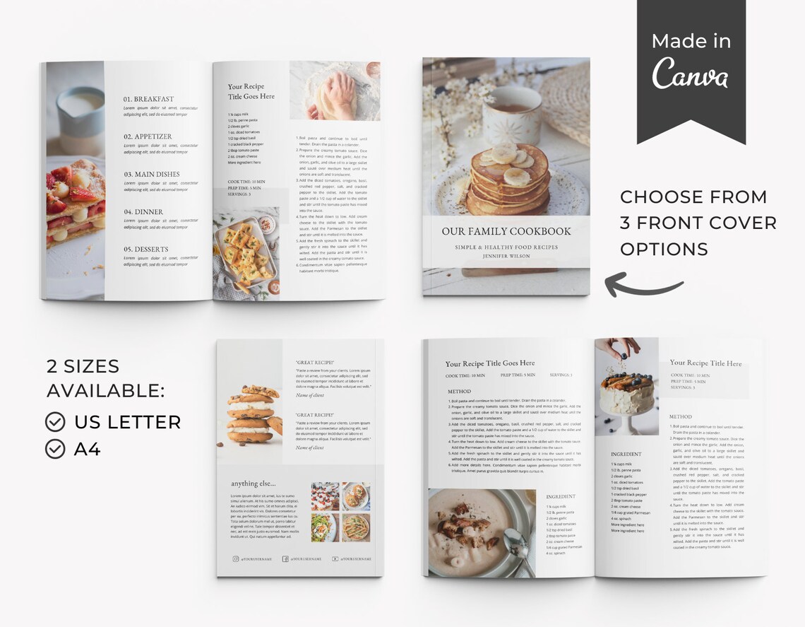 Recipe Book Template | Canva Cookbook Template | Recipe Ebook Template ...