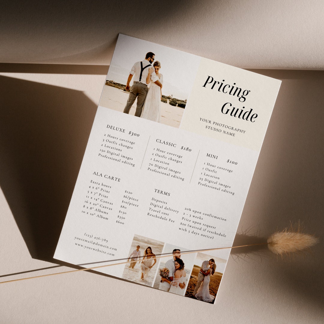 Wedding Photography Pricing List| Wedding Pricing Guide Sheet Template ...