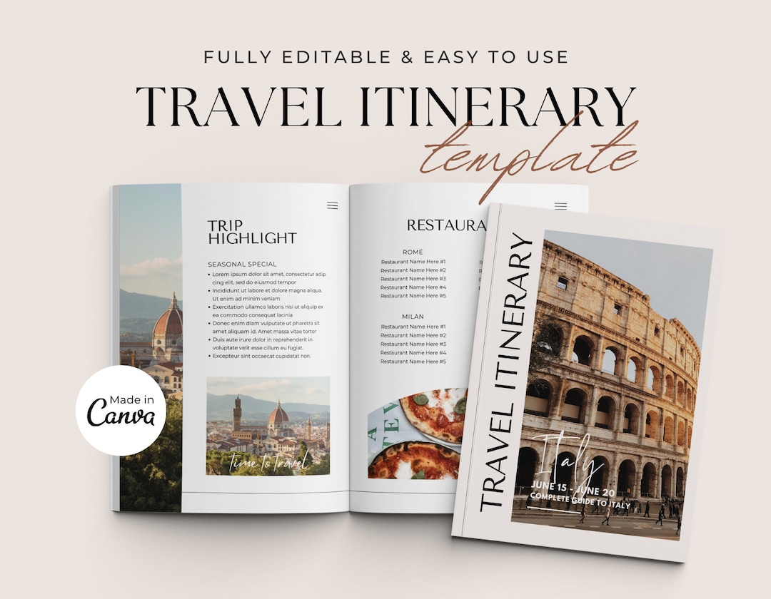 Travel Itinerary Template Printable Travel Guide Travel Agent Planner ...