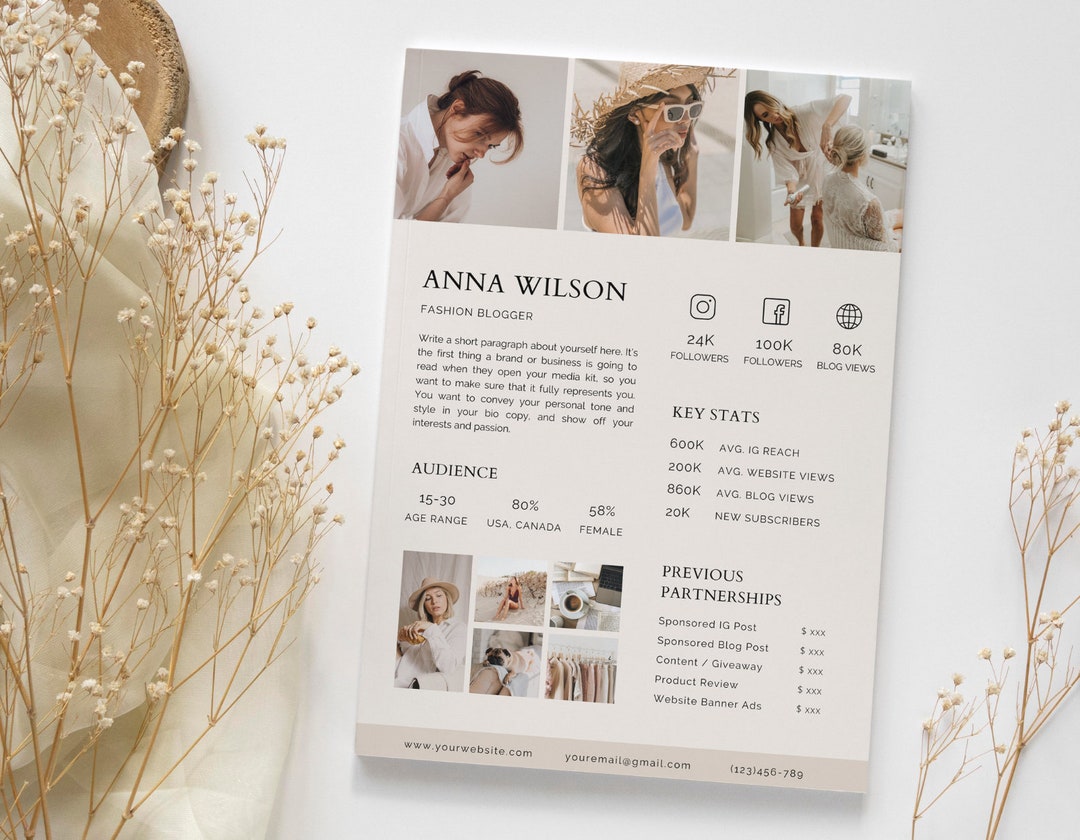 1 Page Media Kit Template| Instagram Media Kit| Influencer Rate Sheet ...