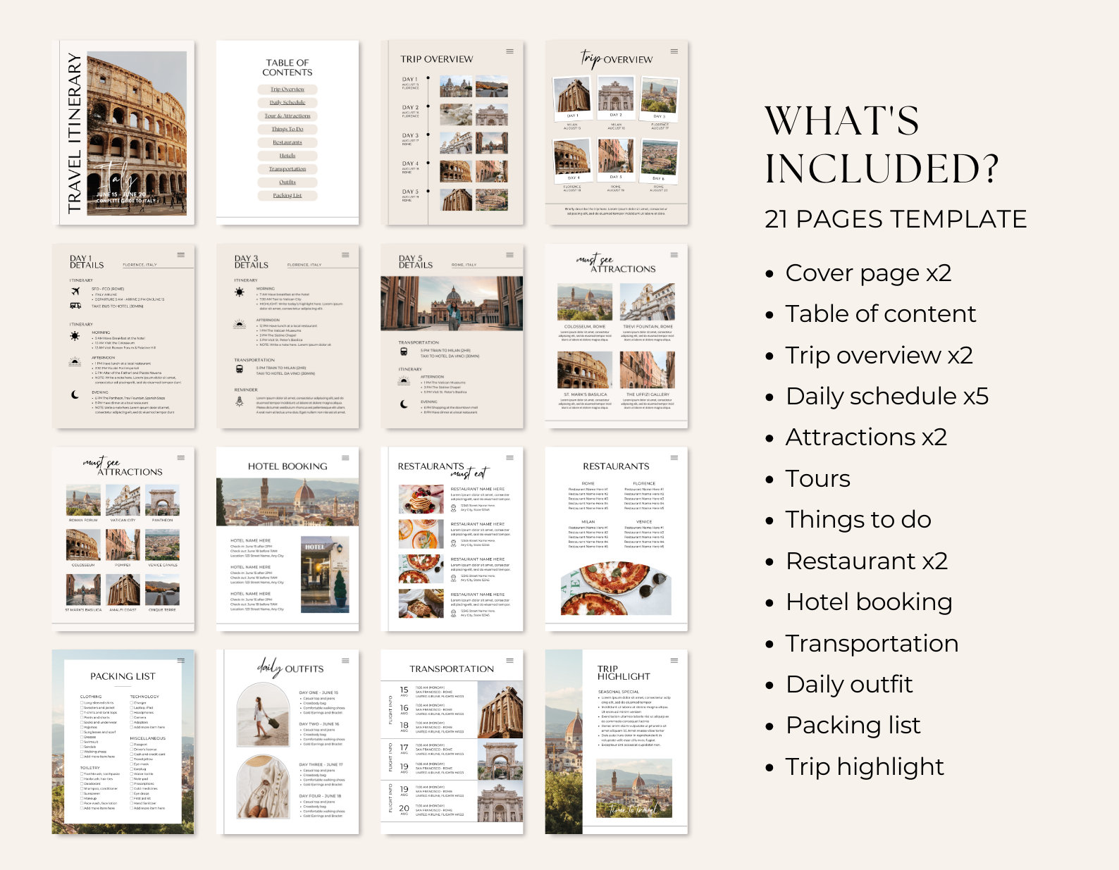 Travel Itinerary Template | Printable Travel Guide | Travel Agent ...