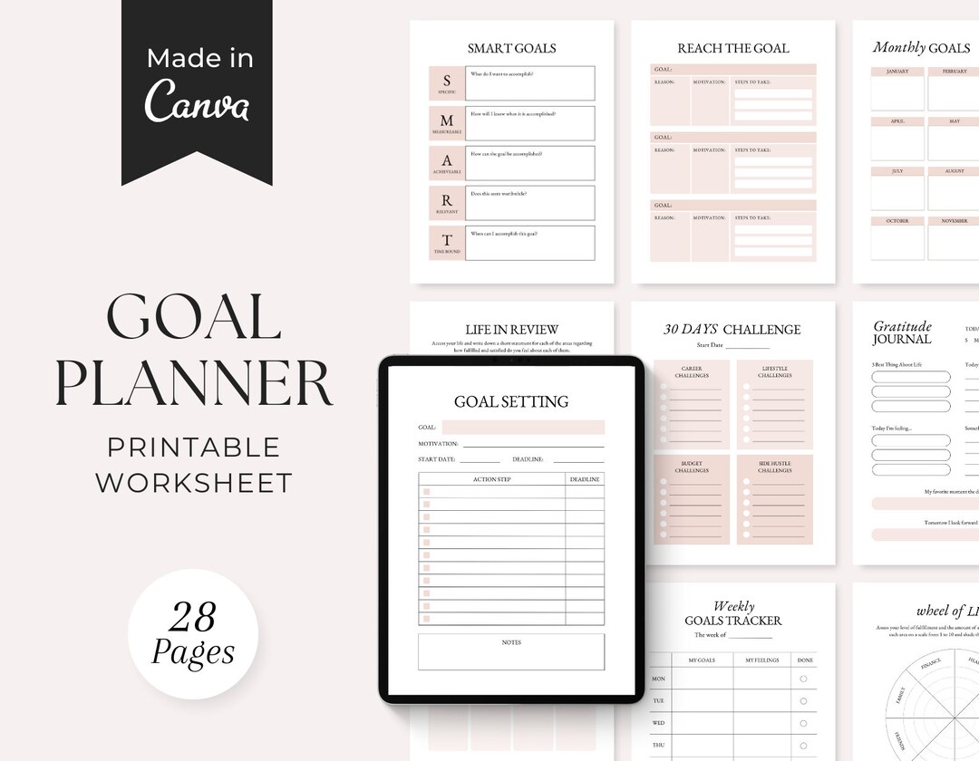 Goal Setting Planner Template | 2024 SMART Goal Tracker | Goal Planning ...