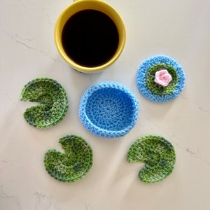 Crochet Lily Pad Coaster Set Set of 4 Lili Pads With Mini - Etsy