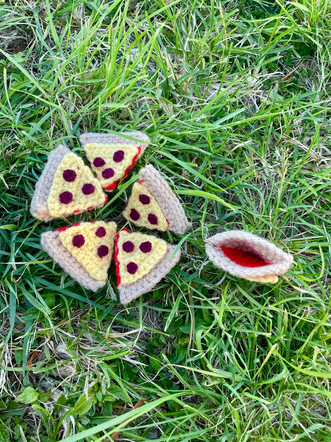 Pizza Slice Crochet Keychain With Mini Secret Stash Pocket - Etsy