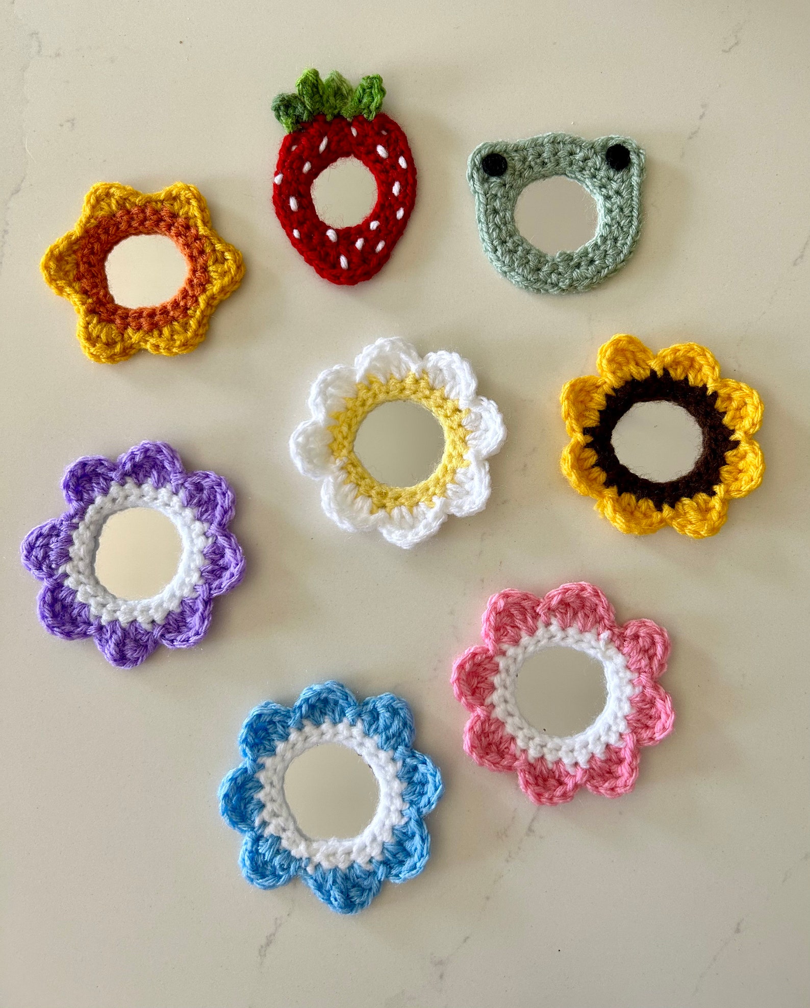 Crochet Mirror Stickers - Adhesive Acrylic Mirrors With Cute Crochet ...