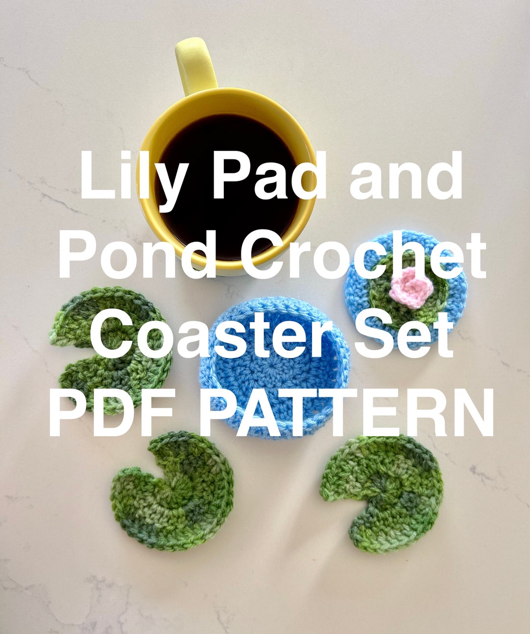 Crochet PDF Pattern for Lily Pad and Pond Coaster Set - Etsy