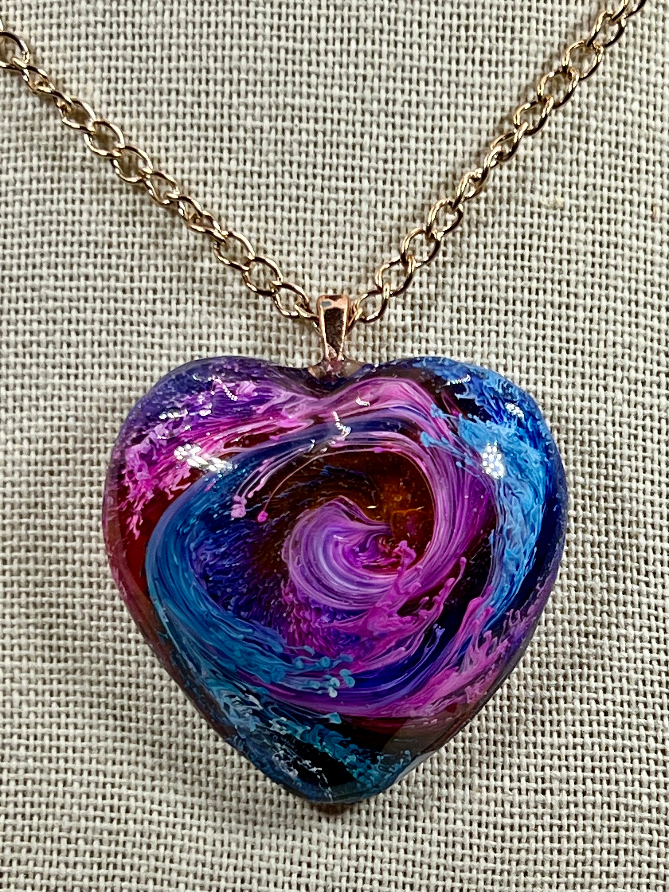 Heart Necklace, Heart Pendant, Resin Heart Necklace Pendant, Epoxy ...