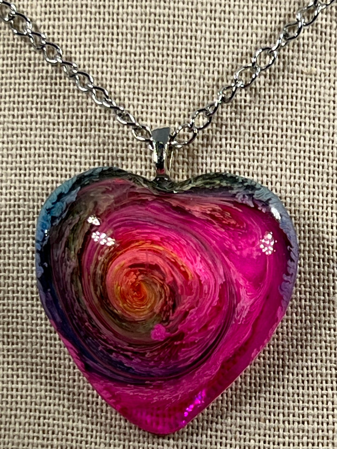 Heart Necklace, Heart Pendant, Resin Heart Necklace Pendant, Epoxy ...