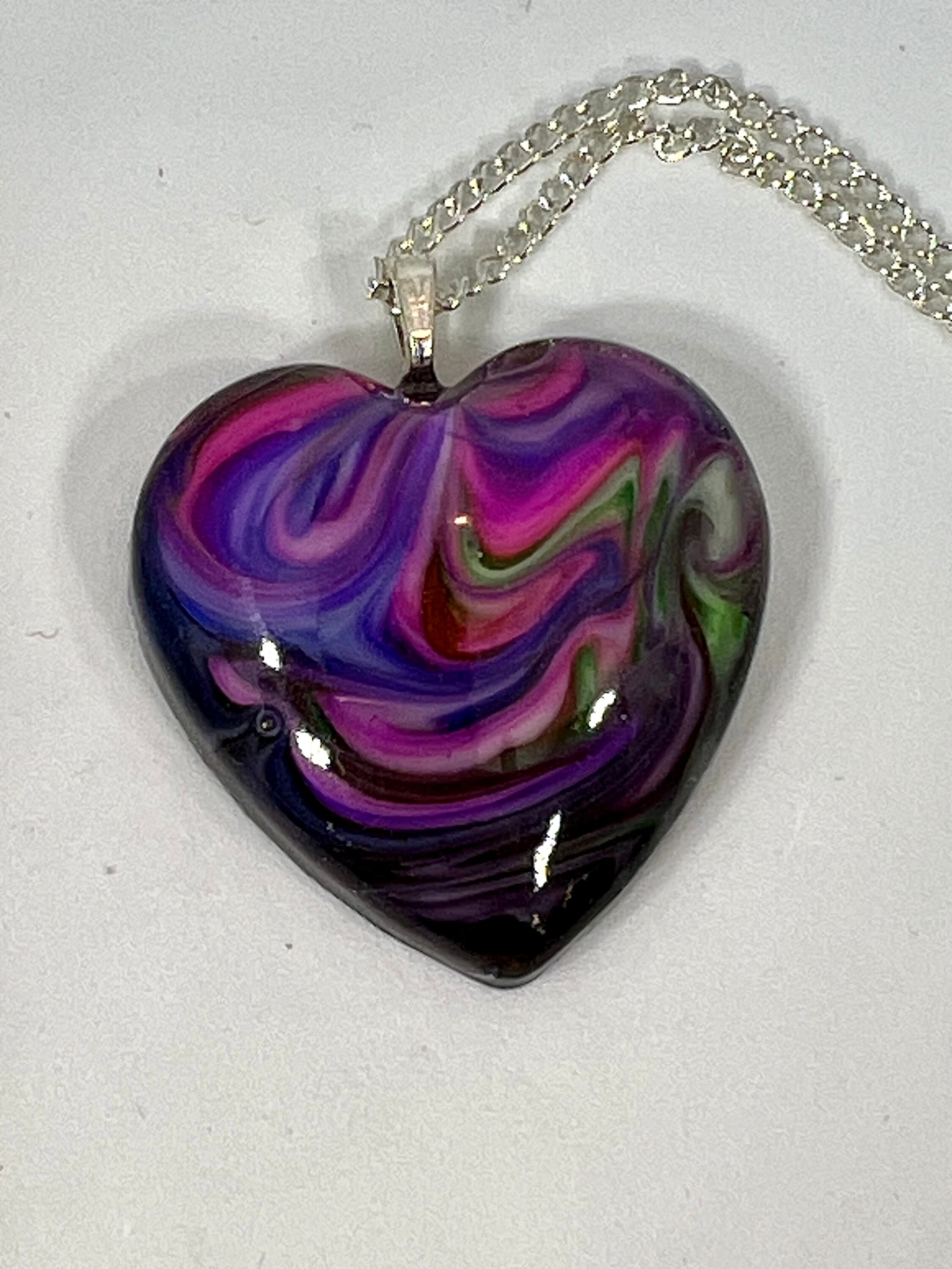Resin Heart Pendant Necklace, Heart Pendant, Heart Necklace, Epoxy ...
