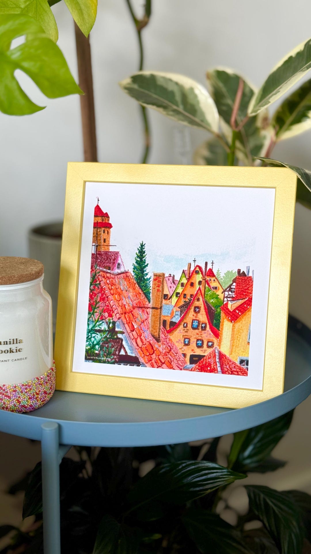 German Gable Roofs - 8x8 Art Print | Urban Sketch Gouache Illustration ...