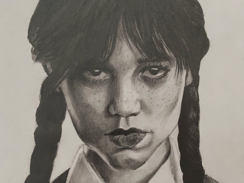Original Drawing Jenna Ortega as Wednesday Addams Family - Traditional ...