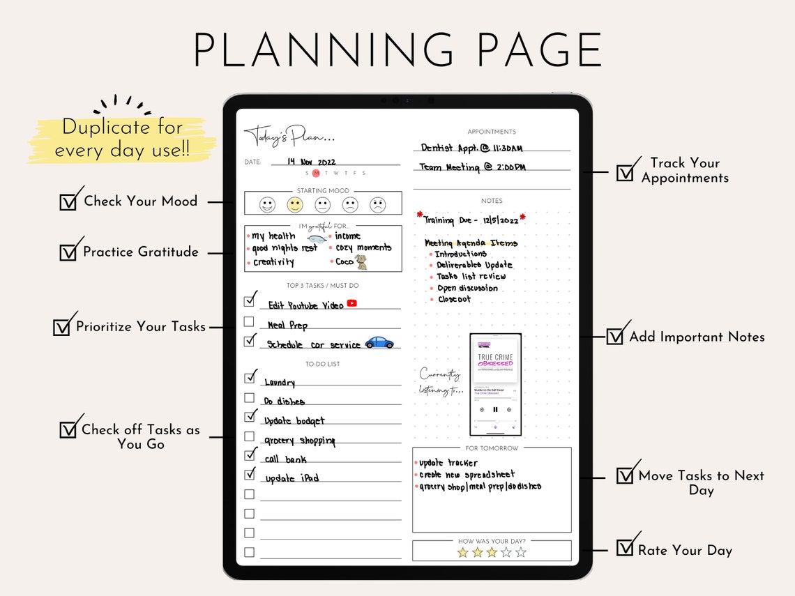 Daily Planner Page Printable and Digital - Etsy