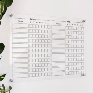 Personalized Acrylic Chore Chart for Two: Dry Erase Family Planner - Etsy
