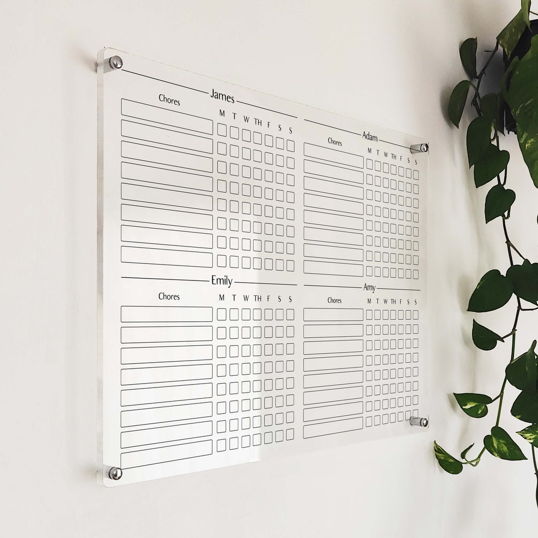 Personalized Acrylic Chore Chart for Four: Dry Erase Family Planner - Etsy